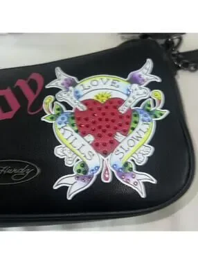 Ed Hardy | Bags | Nwt Ed Hardy Black Love Hearts Red Rhinestones ...